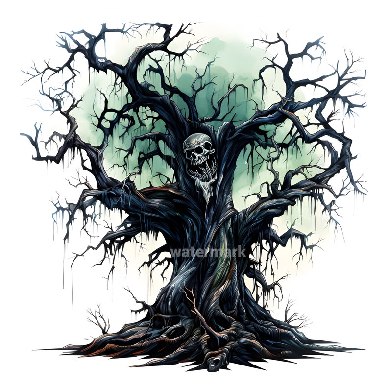 Creepy Trees Clipart, Haunted Tree Clipart, Spooky Trees, Halloween Art ...