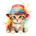 Kittens With Hats Watercolor Clipart, Kitten Clipart, Great for Paper ...