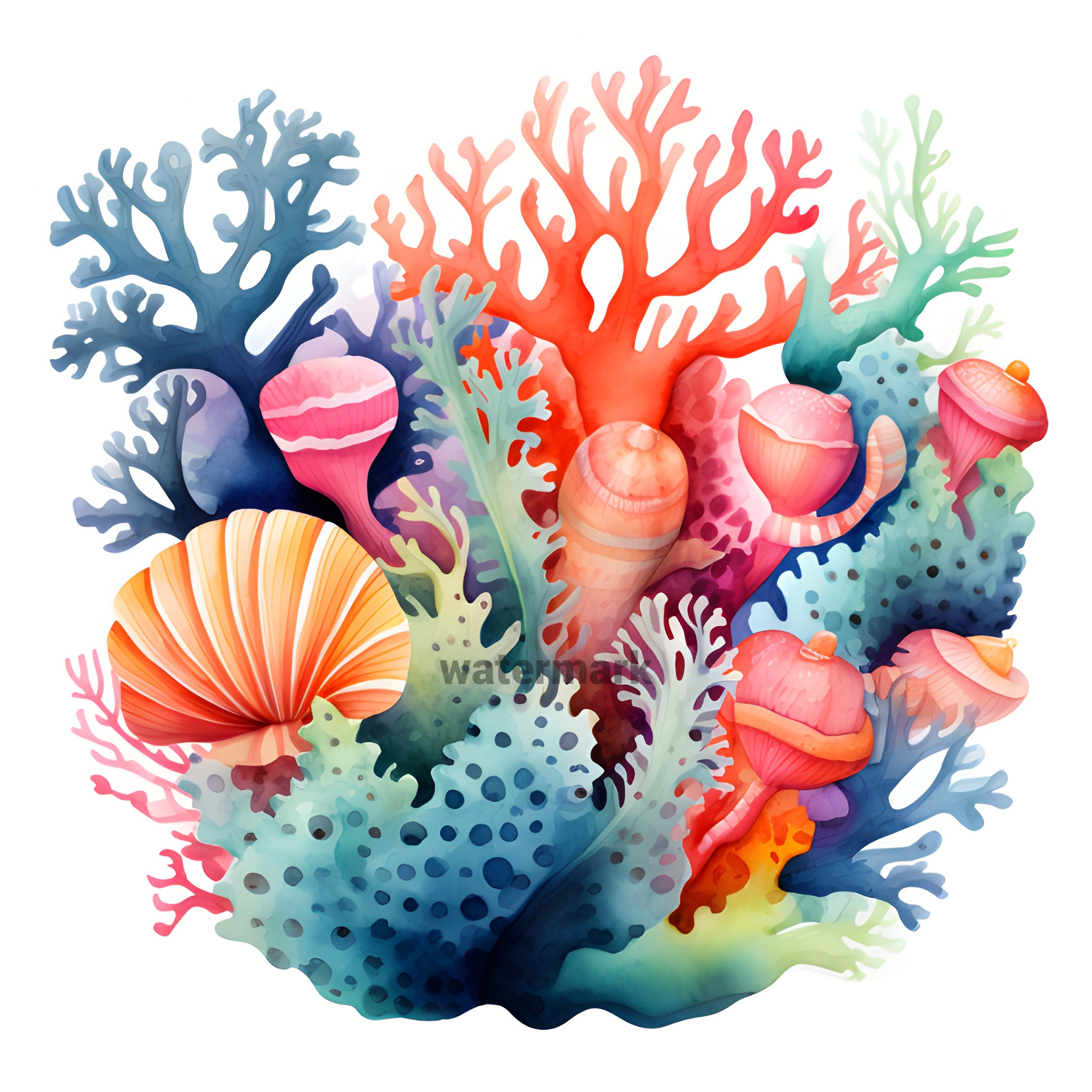 Coral Watercolor Clipart, Ocean Clipart, Sea Clipart, Great for Paper ...