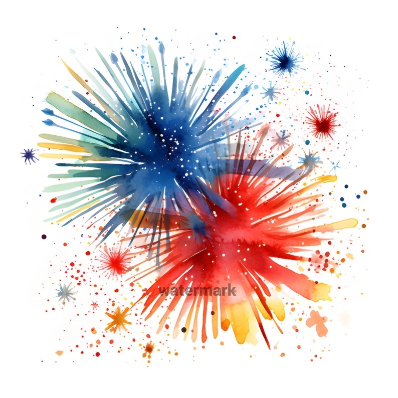 Graffiti Fireworks Clipart, Watercolor Clipart, Firework Clipart, for ...