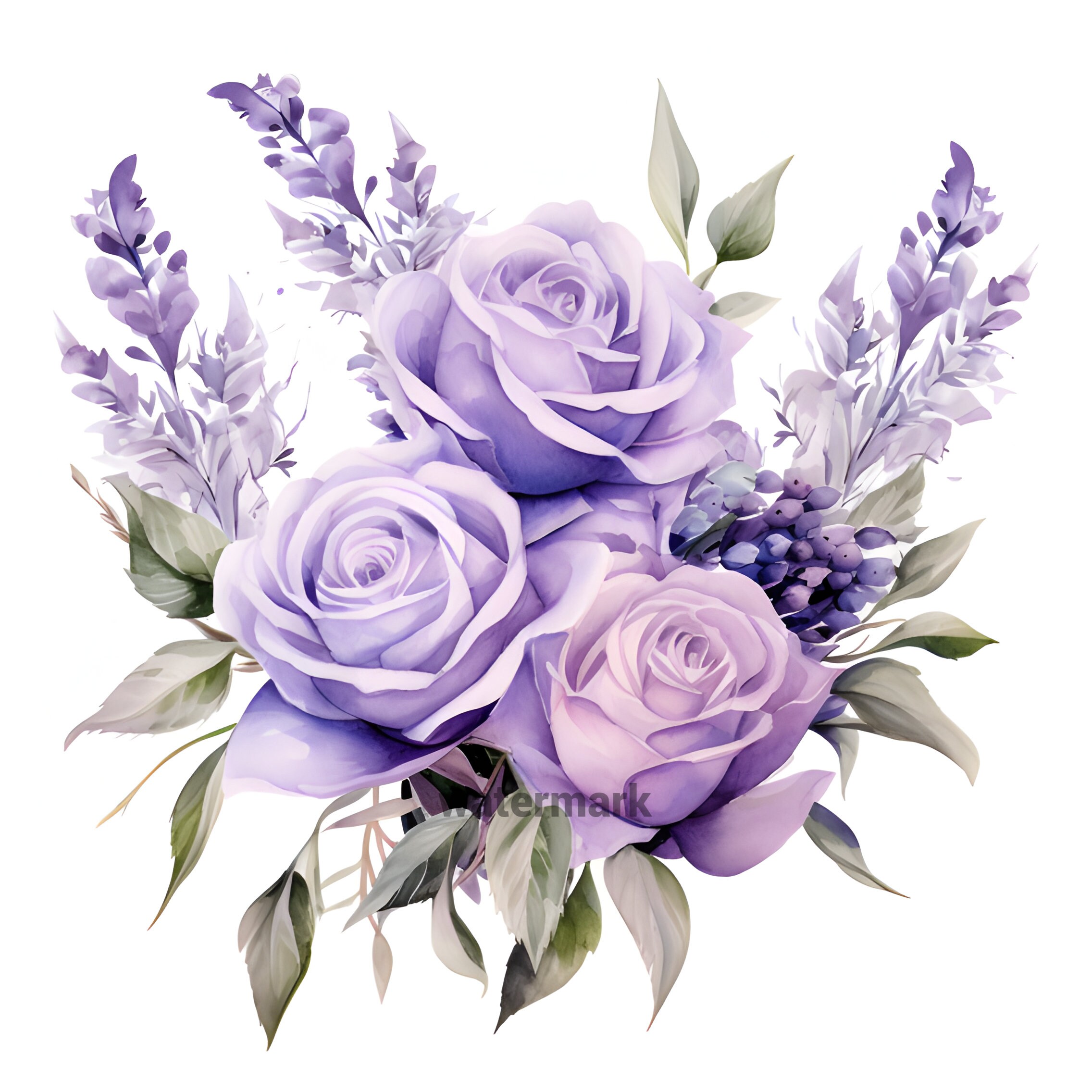 Purple Rose Bouquet Clipart, Watercolor Clipart, Floral Clipart, for ...