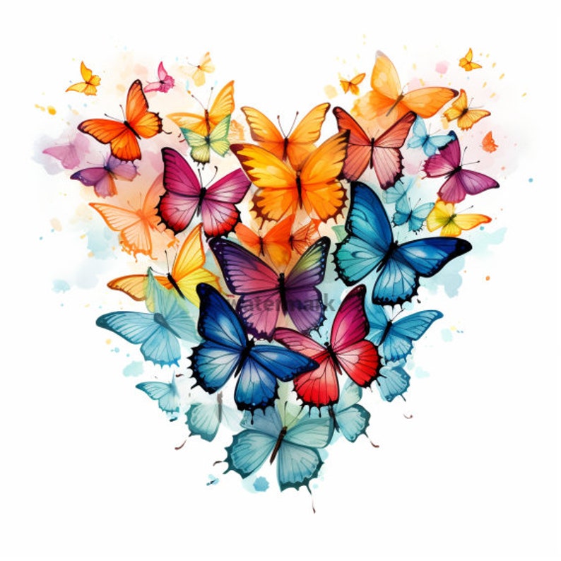 Butterfly Swarms Watercolor Clipart, Butterfly Clipart, Great for Paper ...