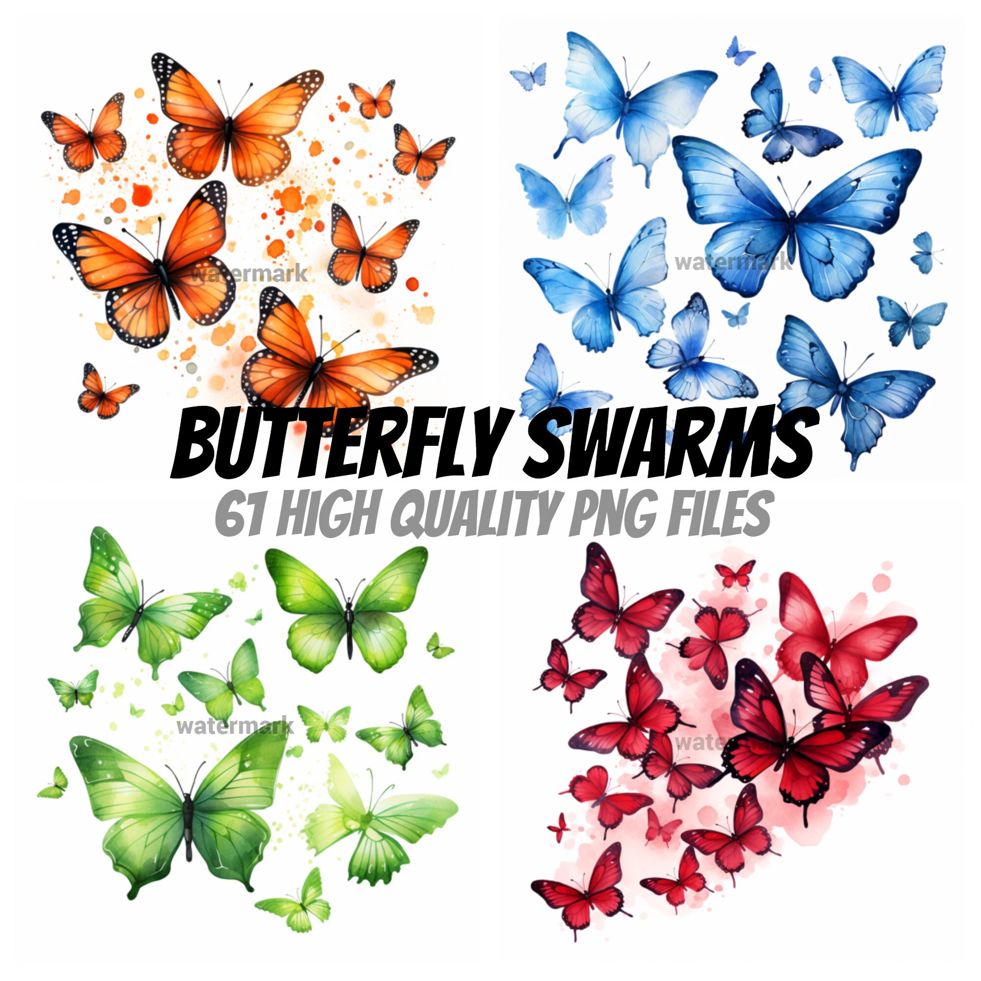 Butterfly Swarms Watercolor Clipart, Butterfly Clipart, Great for Paper ...