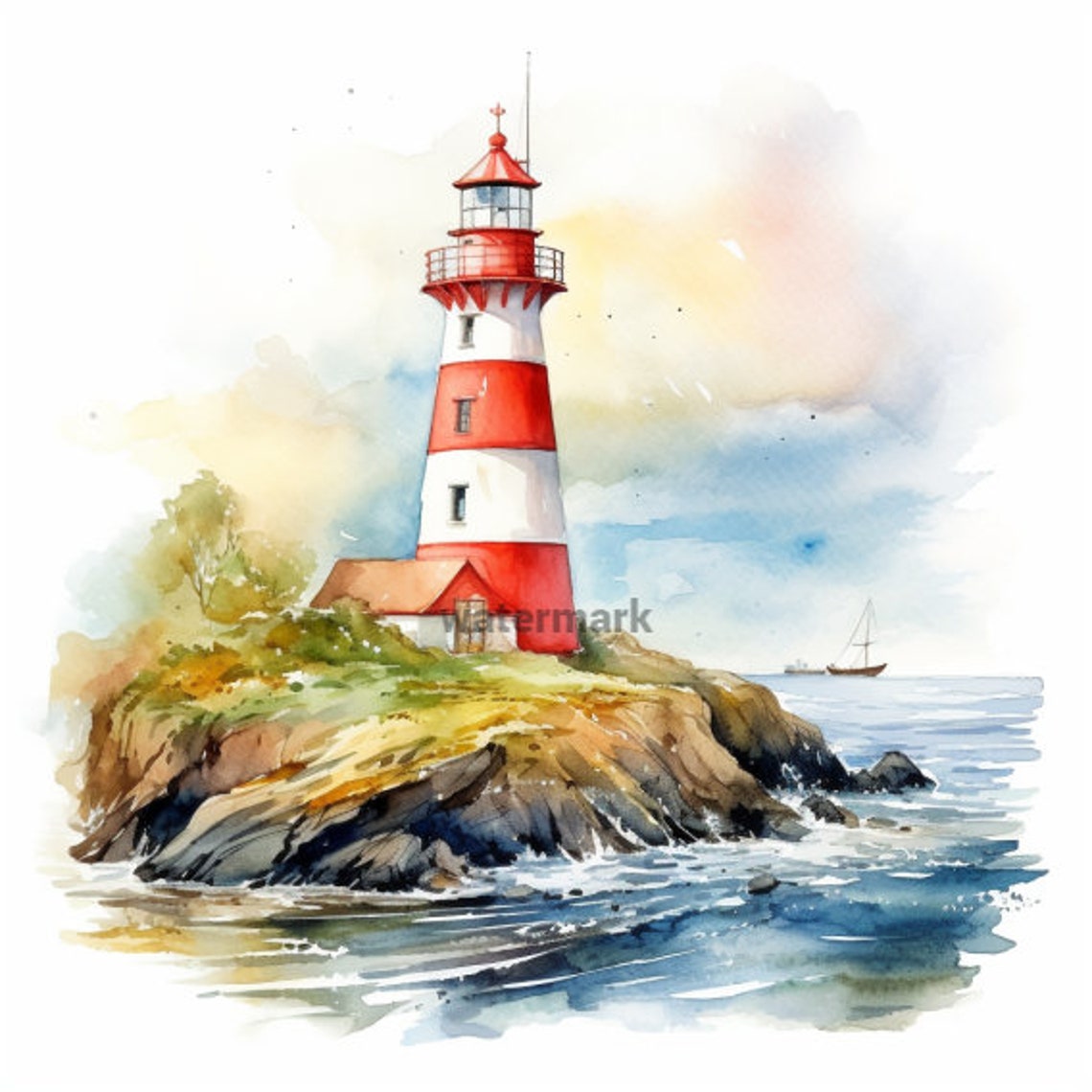 Lighthouse Watercolor Clipart, Lighthouse Clipart, for Paper Crafts and ...