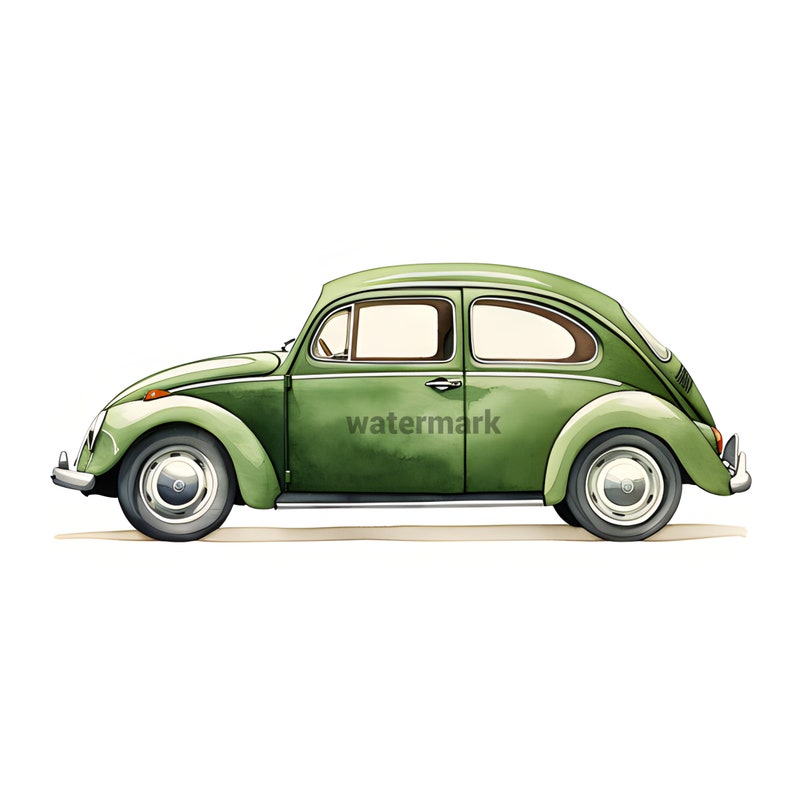 Classic VW Beetle Clipart, Watercolor VW Bug Clipart, Volkswagen, for ...