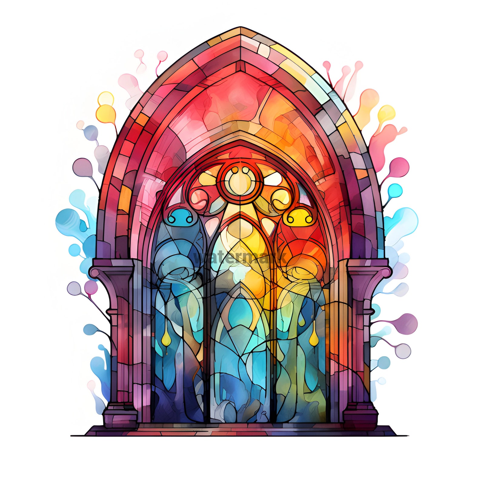 Stained Glass Window Clipart, Watercolor Clipart, for Paper Crafts and ...