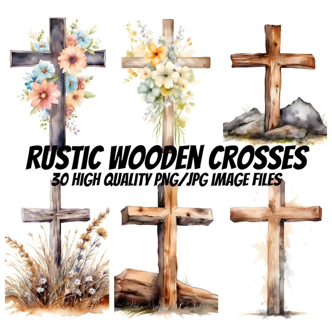 Rustic Wooden Cross Clipart, Watercolor Wooden Cross, Rustic Cross ...
