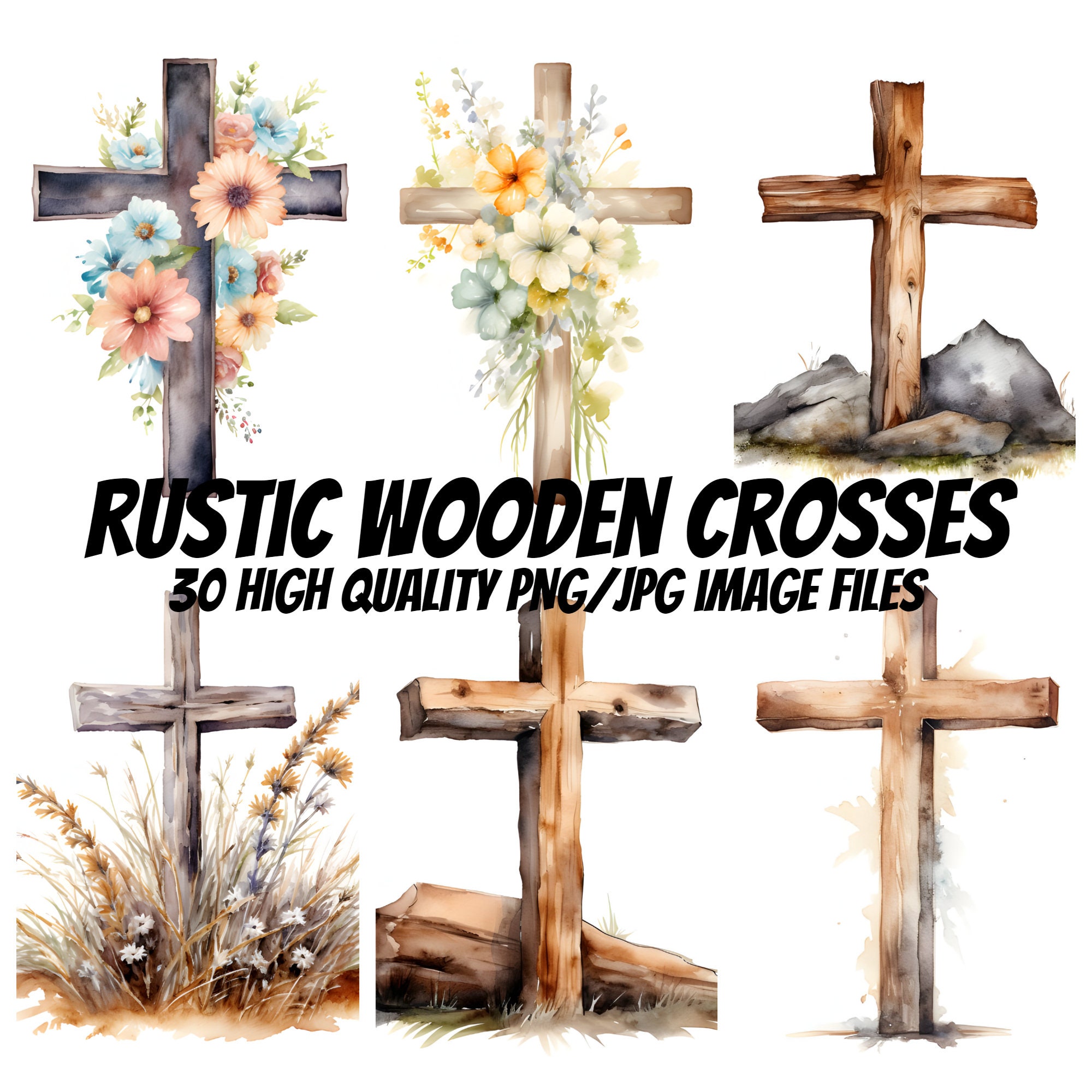 Rustic Wooden Cross Clipart, Watercolor Wooden Cross, Rustic Cross ...