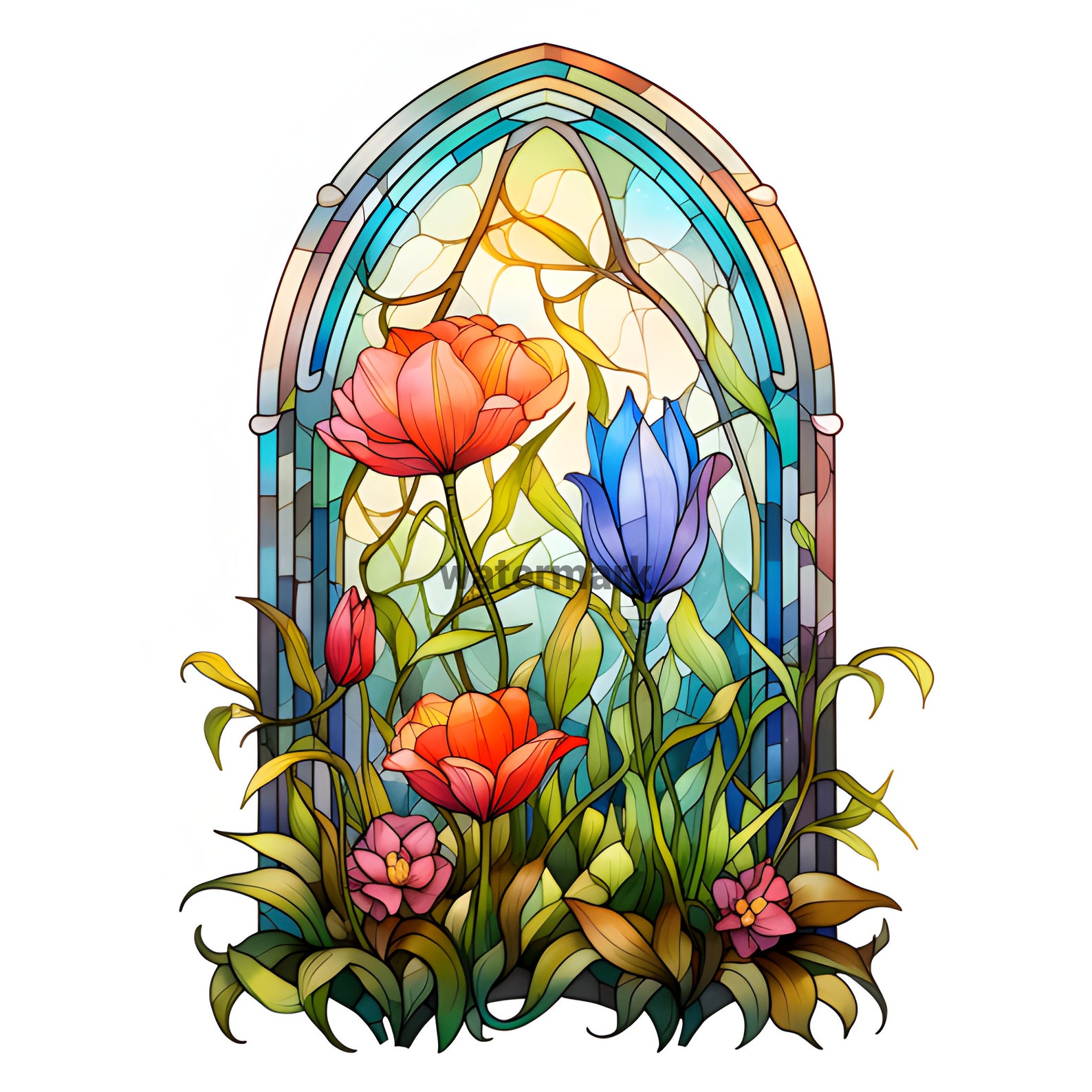 Stained Glass Window Clipart, Watercolor Clipart, for Paper Crafts and ...