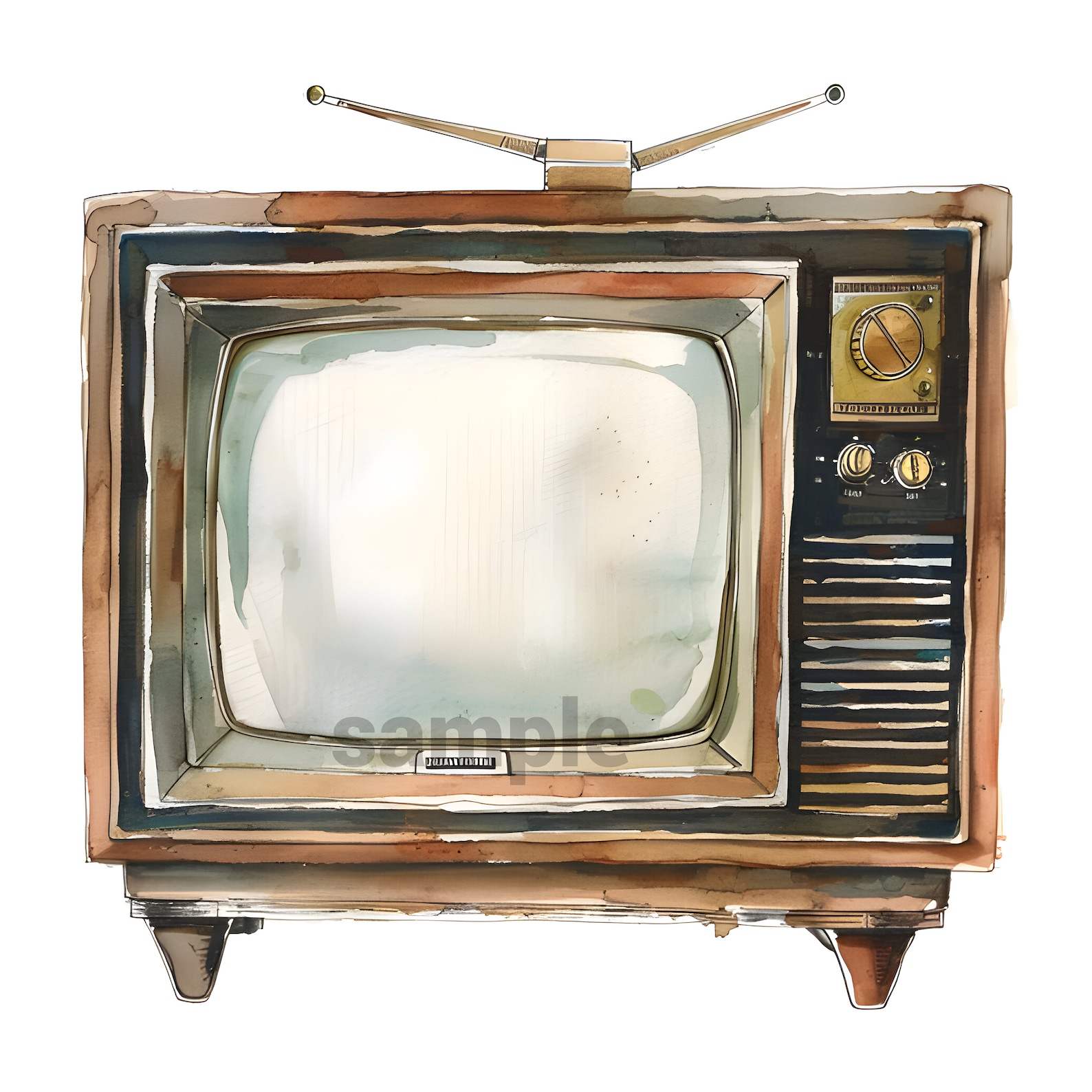 Old TV Clipart, Vintage Television Sets, Antique TV, Watercolor Clipart ...