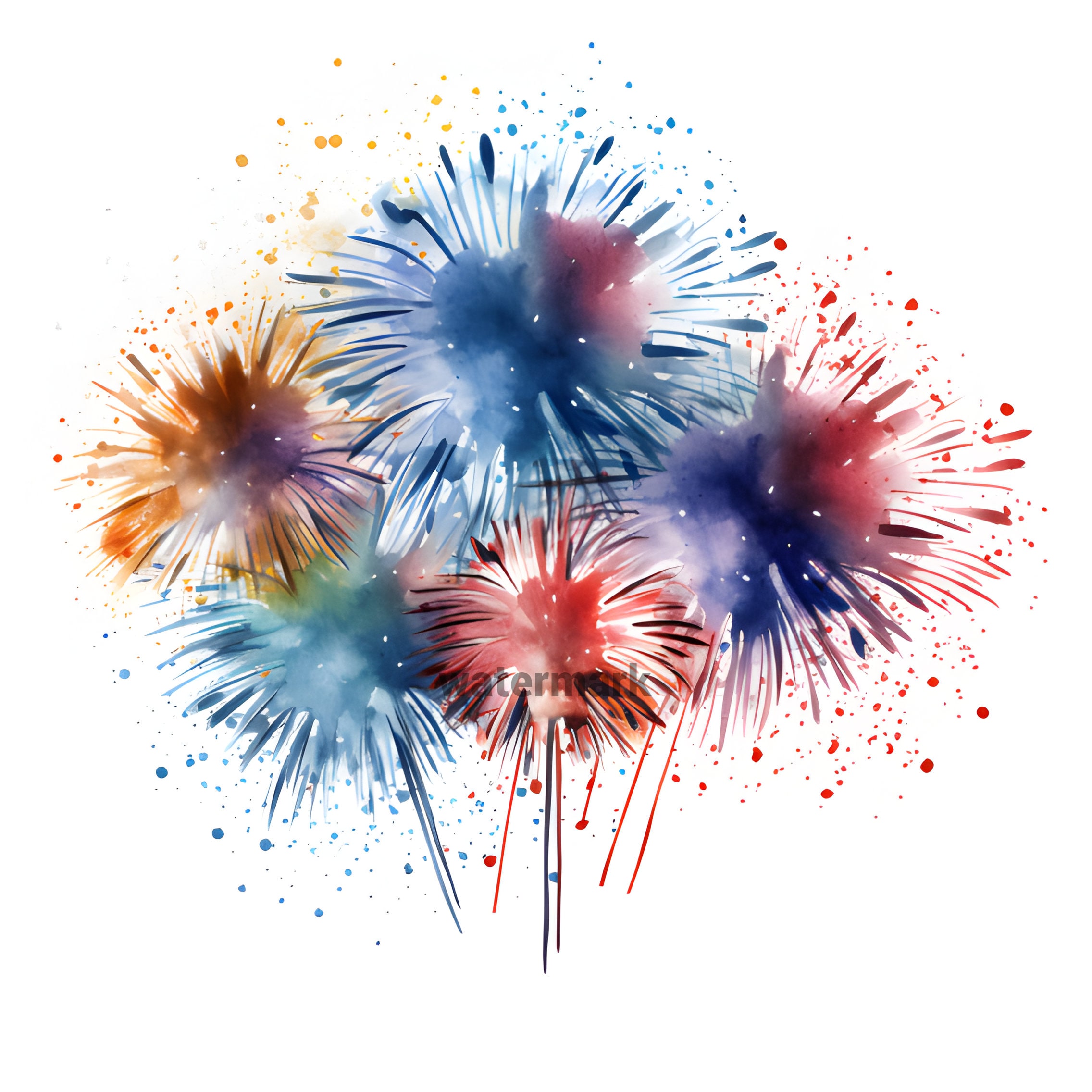 Graffiti Fireworks Clipart, Watercolor Clipart, Firework Clipart, for ...