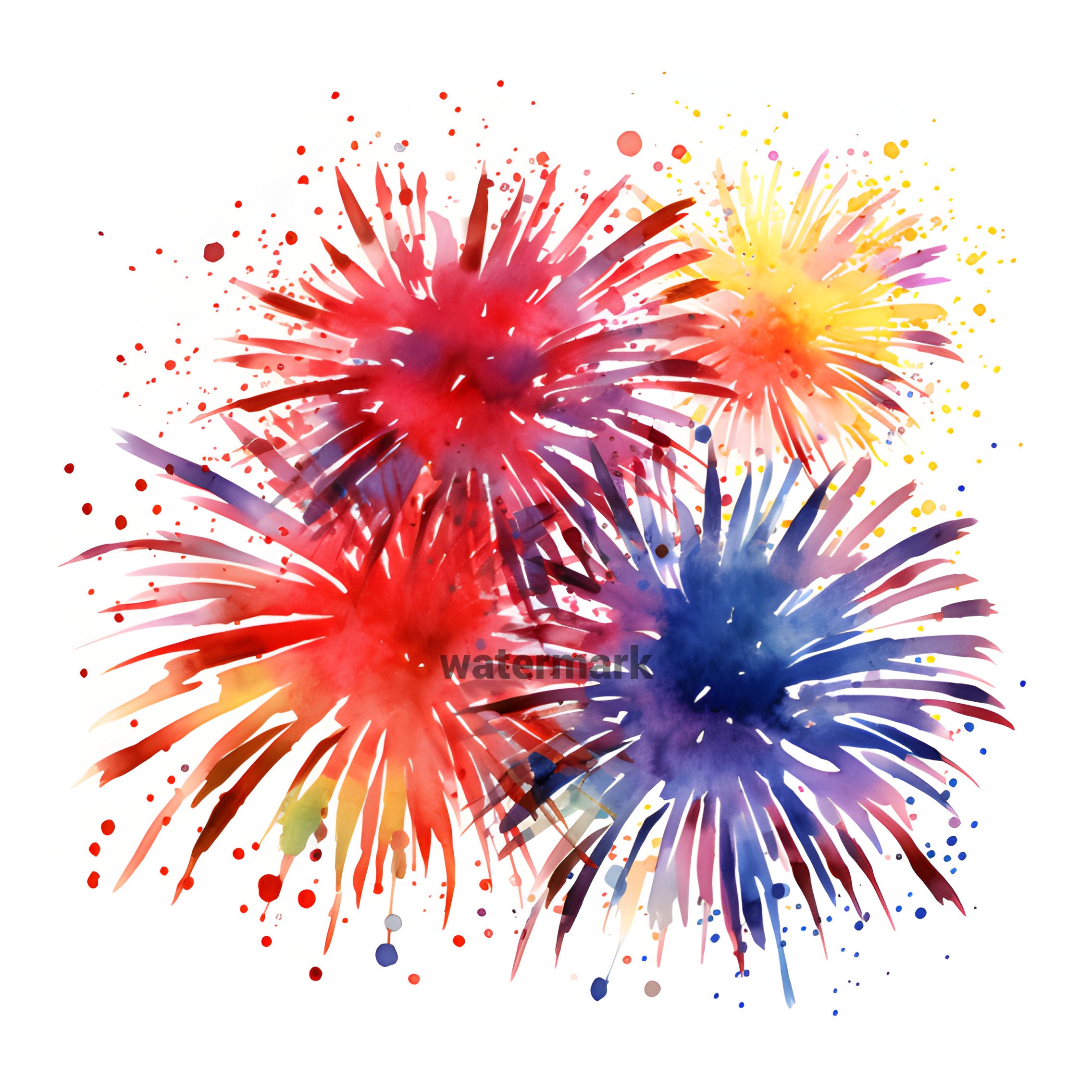 Graffiti Fireworks Clipart, Watercolor Clipart, Firework Clipart, for ...