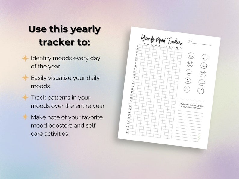 Yearly Mood Tracker | Printable Mood Tracker PDF | Mood Journal ...