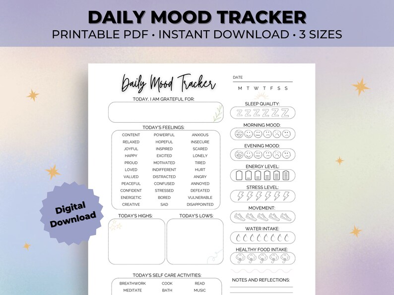 Daily Mood Tracker Printable Mood Tracker PDF Mood Journal - Etsy