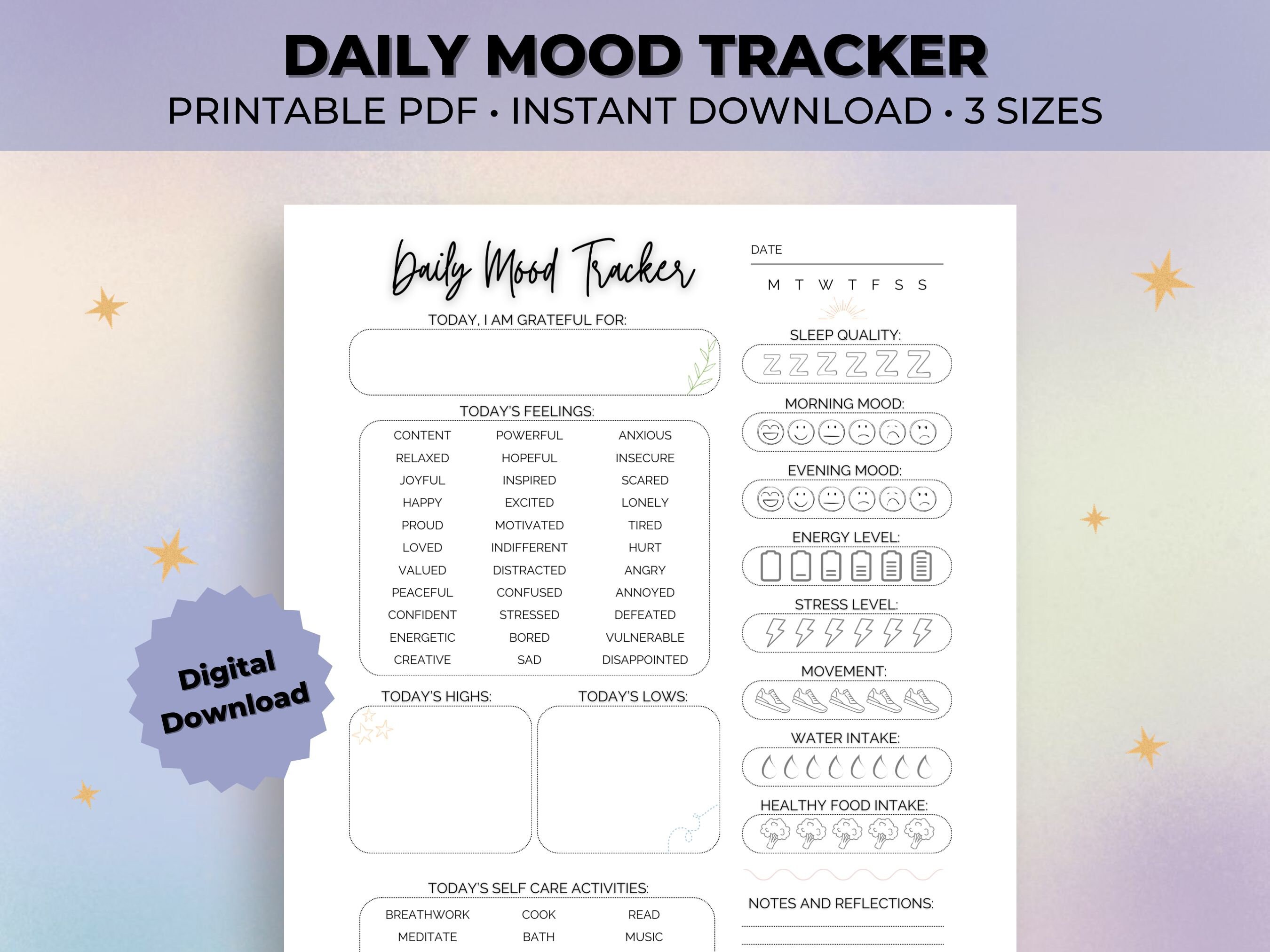 Daily Mood Tracker | Printable Mood Tracker PDF | Mood Journal | Mental ...