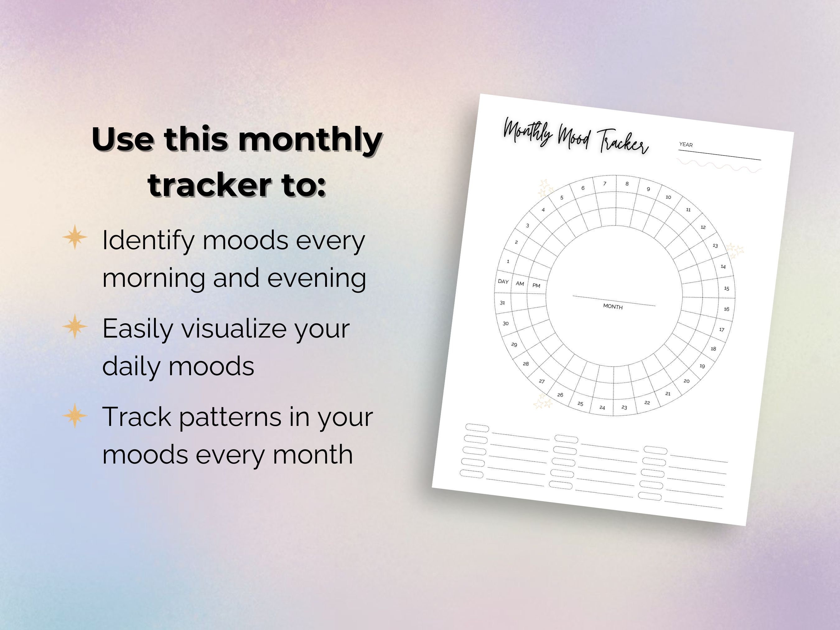 Monthly Mood Tracker | Printable Mood Tracker PDF | Mood Journal ...