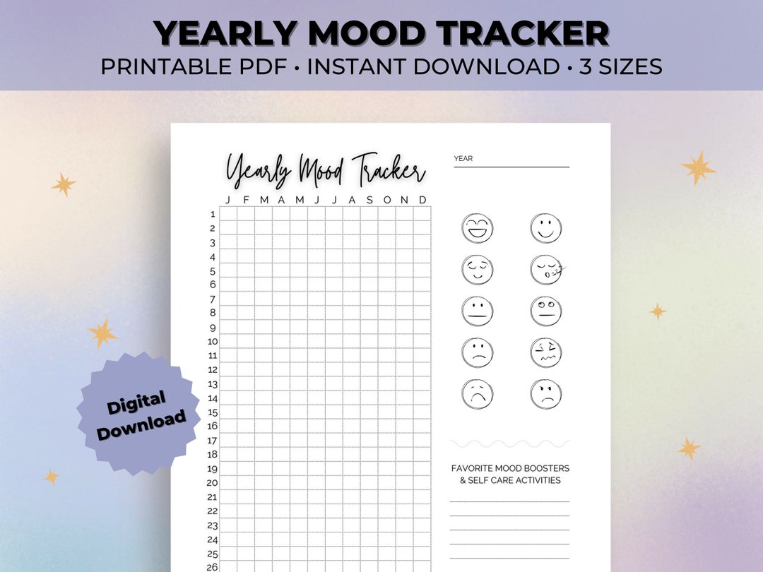 Yearly Mood Tracker | Printable Mood Tracker PDF | Mood Journal ...