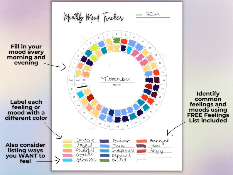 Monthly Mood Tracker | Printable Mood Tracker PDF | Mood Journal ...