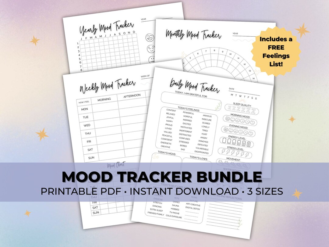 Mood Tracker Printable Bundle | Daily Mood Tracker | Weekly/monthly ...