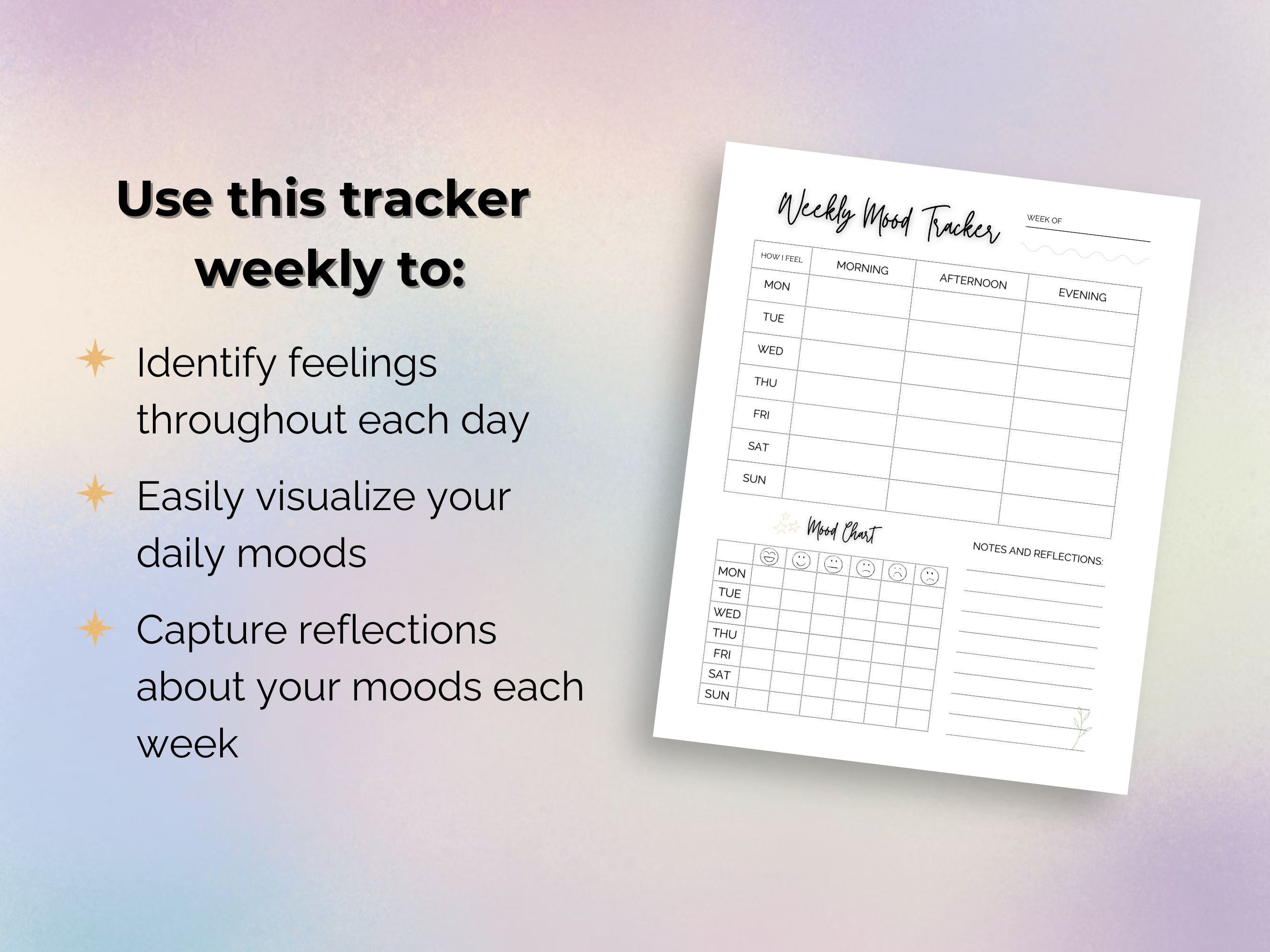 Weekly Mood Tracker | Printable Mood Tracker PDF | Mood Journal ...