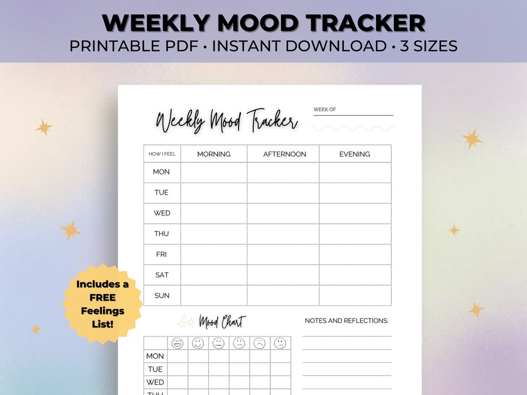 Weekly Mood Tracker | Printable Mood Tracker PDF | Mood Journal | Mental Health Tracker ...