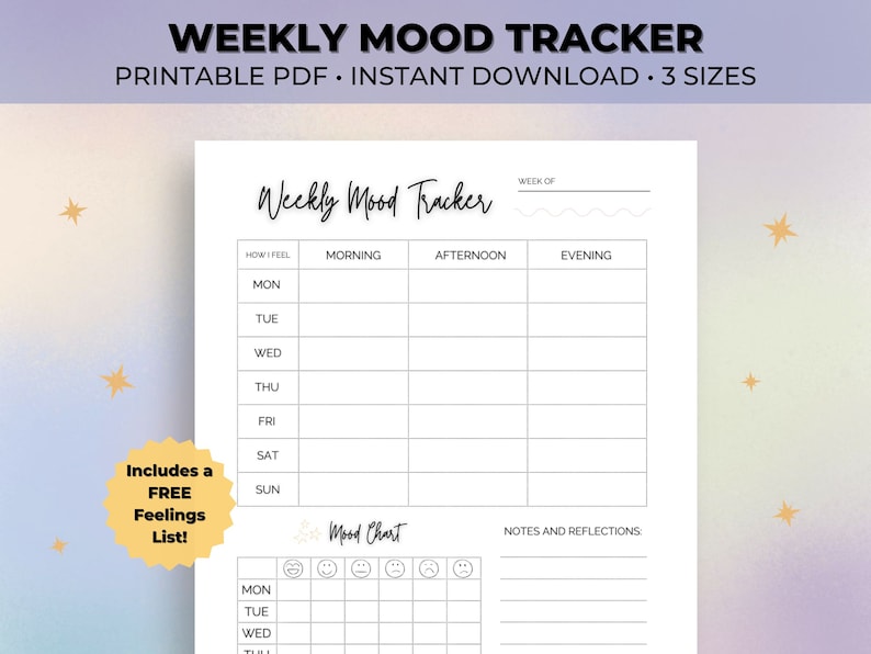 Weekly Mood Tracker | Printable Mood Tracker PDF | Mood Journal ...