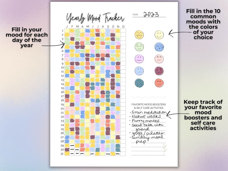 Yearly Mood Tracker | Printable Mood Tracker PDF | Mood Journal ...
