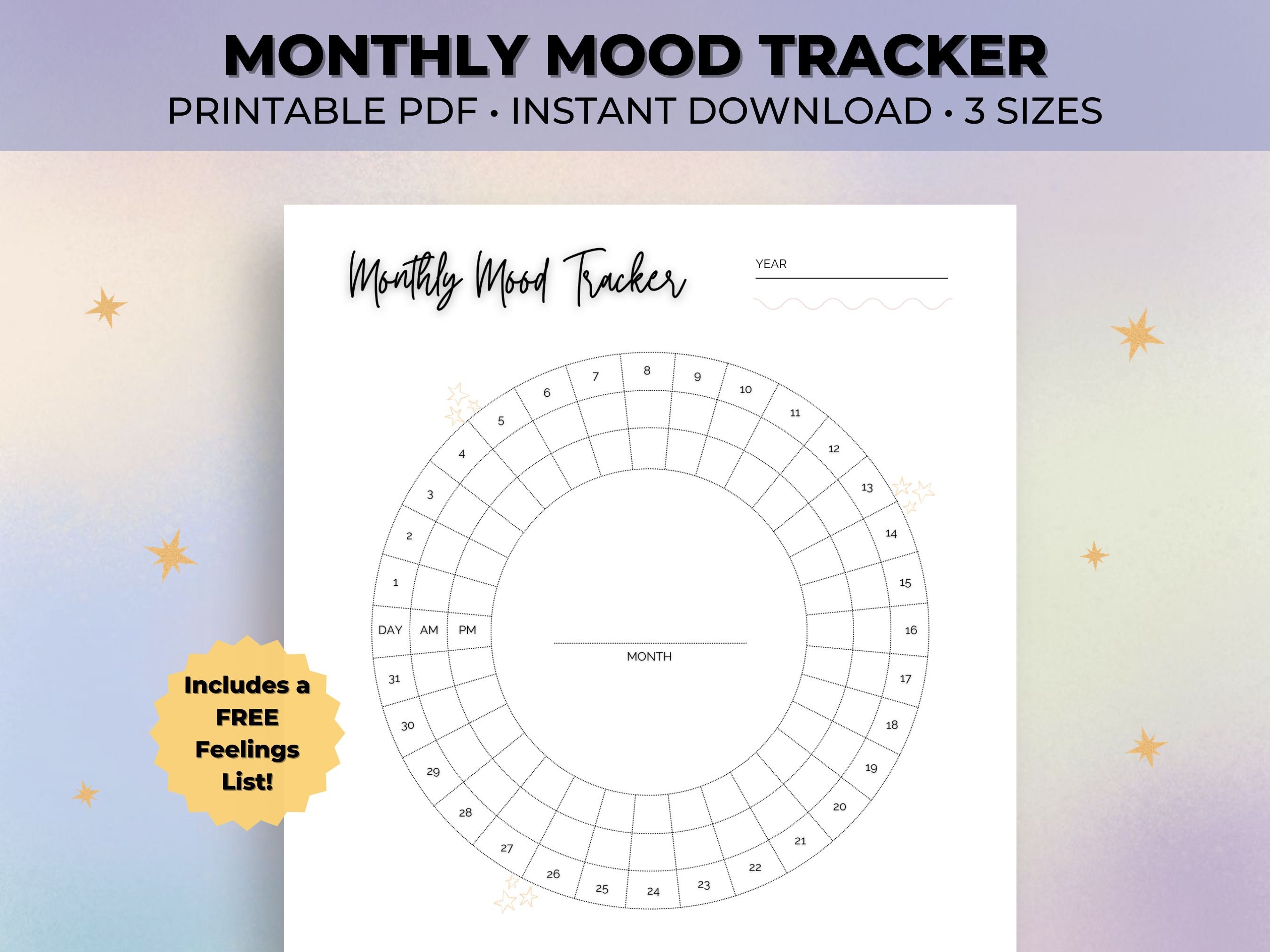 Monthly Mood Tracker | Printable Mood Tracker PDF | Mood Journal ...