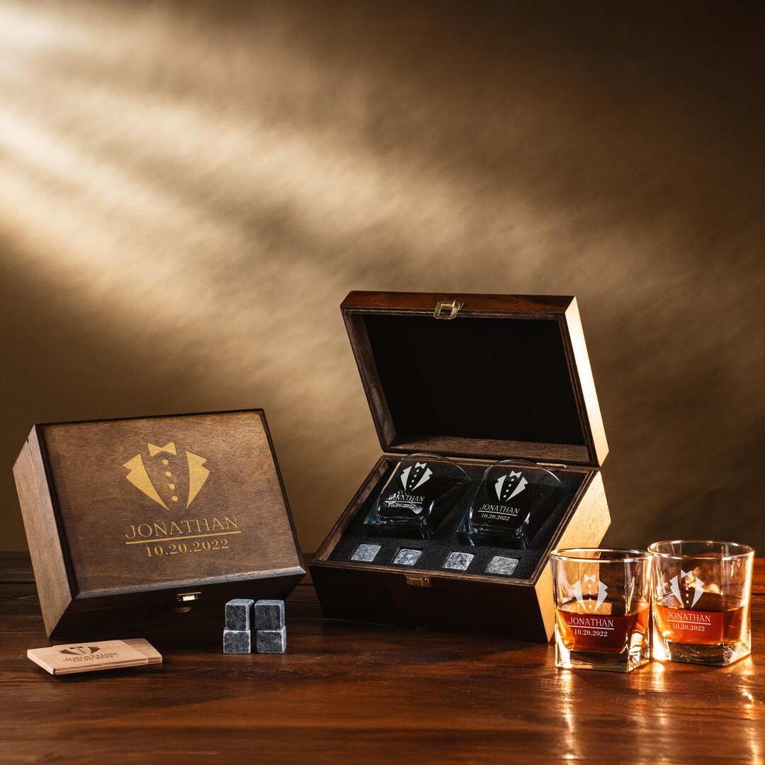 Engraved Whiskey Glass Set, Personalized Gift for Men, Wooden Box - Etsy