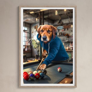 Billiard Player Pet Portrait, Pool Ball Prints, Personalized Dog Dad ...