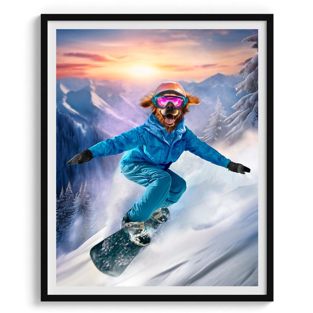 Snowboarding Pet Portrait From Photo, Custom Dog Portrait, Cat Painting ...