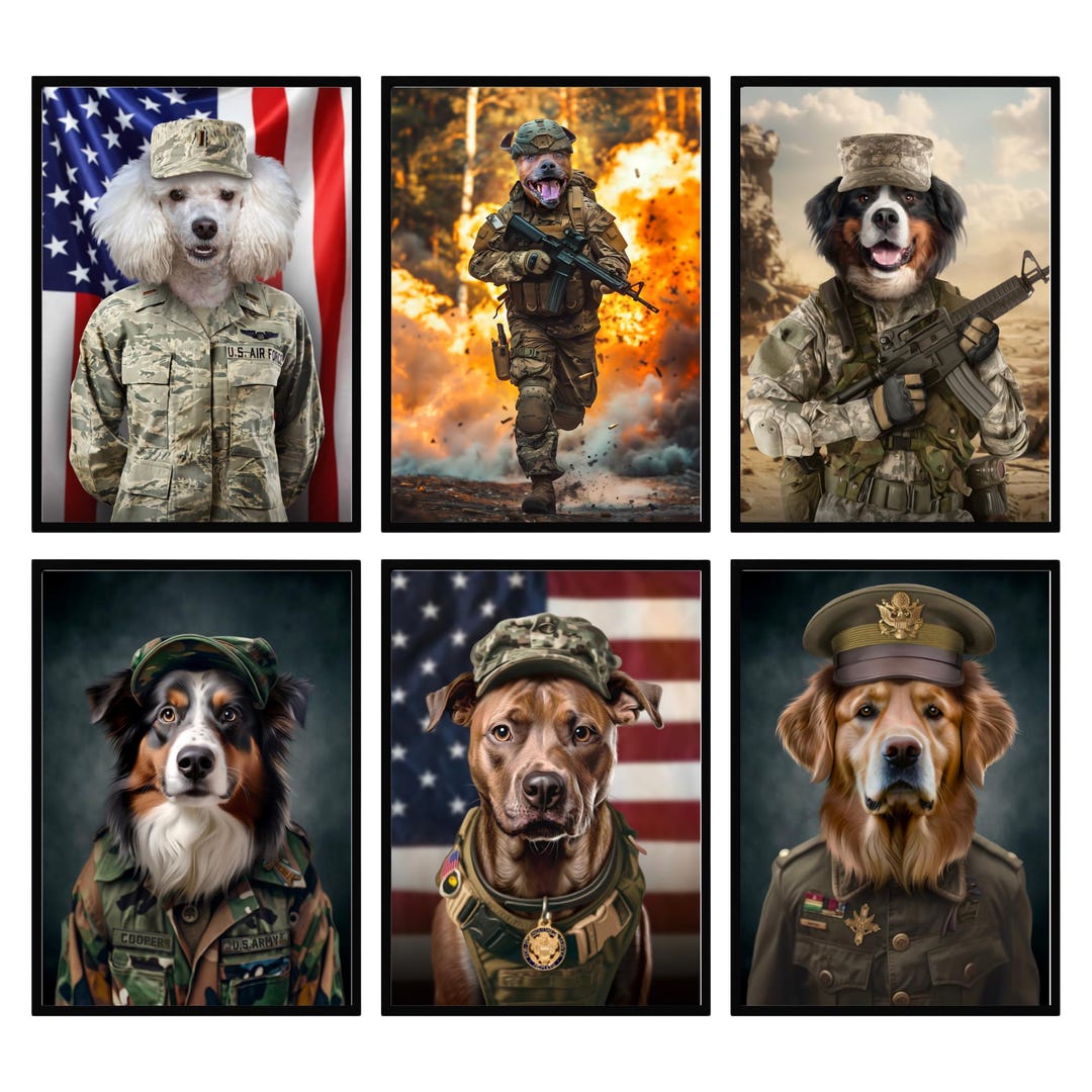 Military Dog Portrait Custom Pet Painting Cat Decor Personalized Army ...