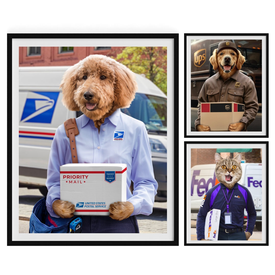 Package Delivery Driver Dog Portrait From Photo, Custom Pet Portrait ...