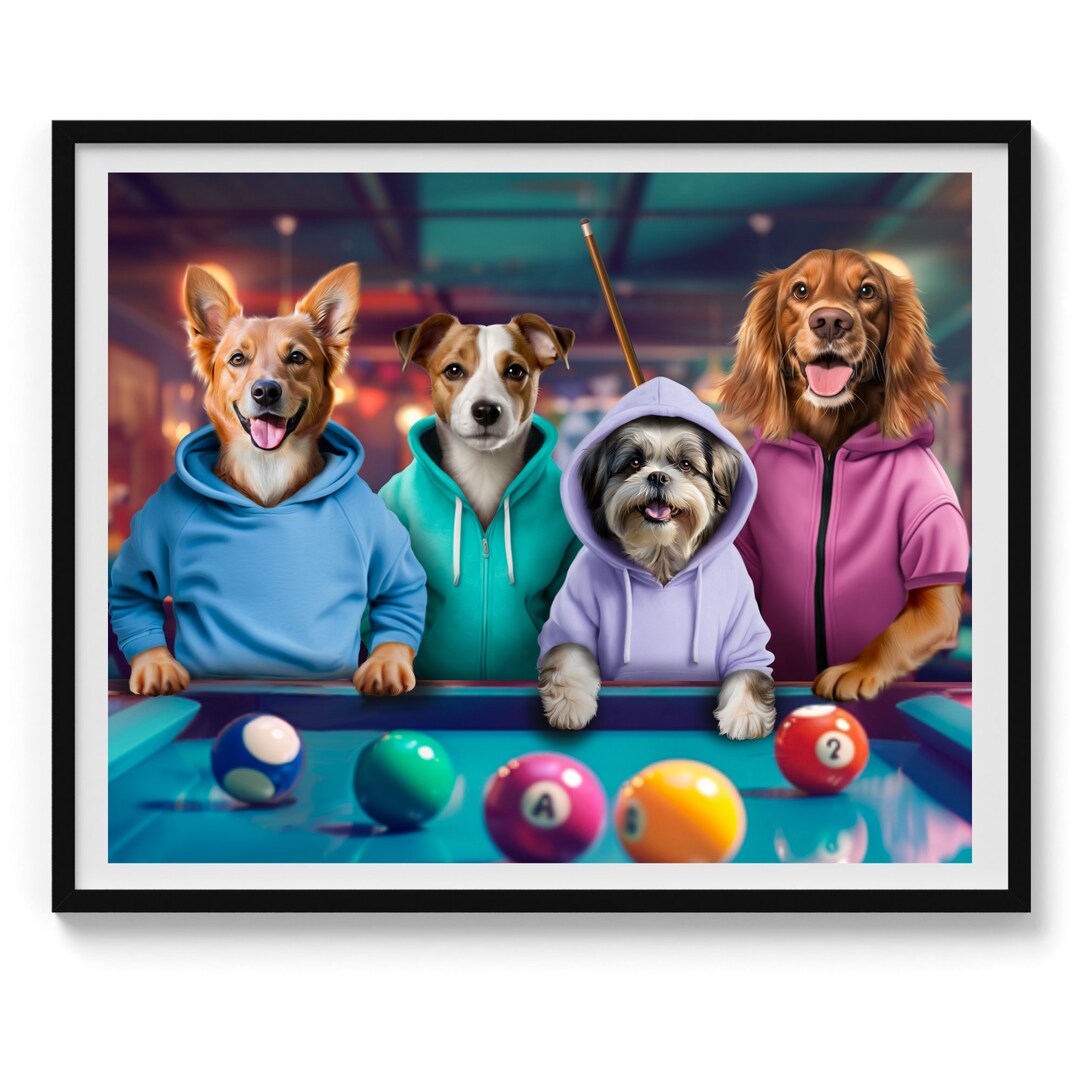 Custom Pet Portrait Billiard Player, Pool Ball Print, Personalized Dog ...