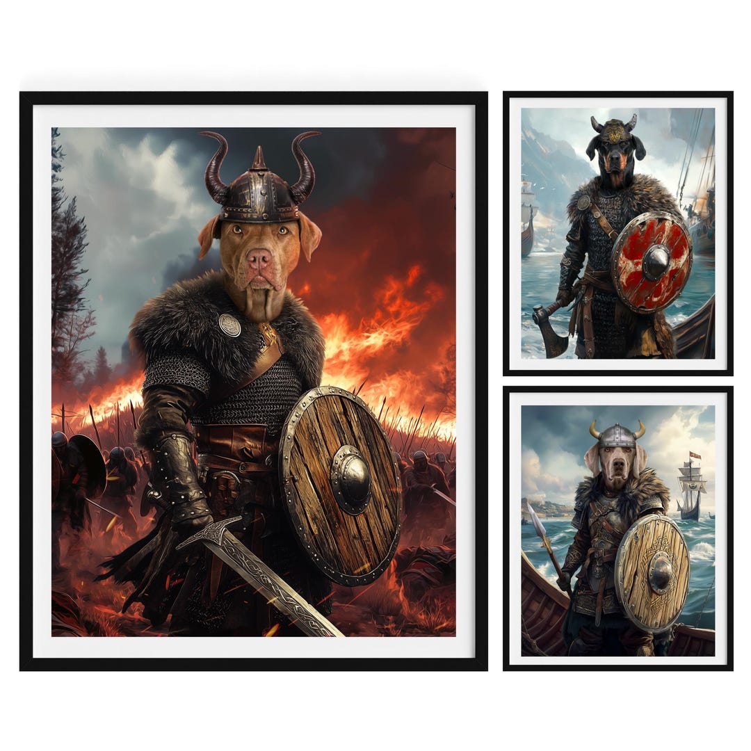 Custom Viking Pet Portrait, Funny Dog Portrait, Personalized Gift for ...