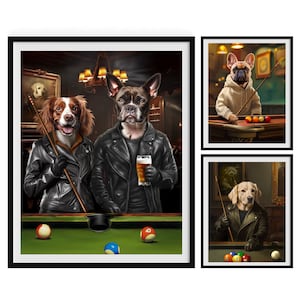 Billiard Player Pet Portrait, Pool Ball Prints, Personalized Dog Dad ...
