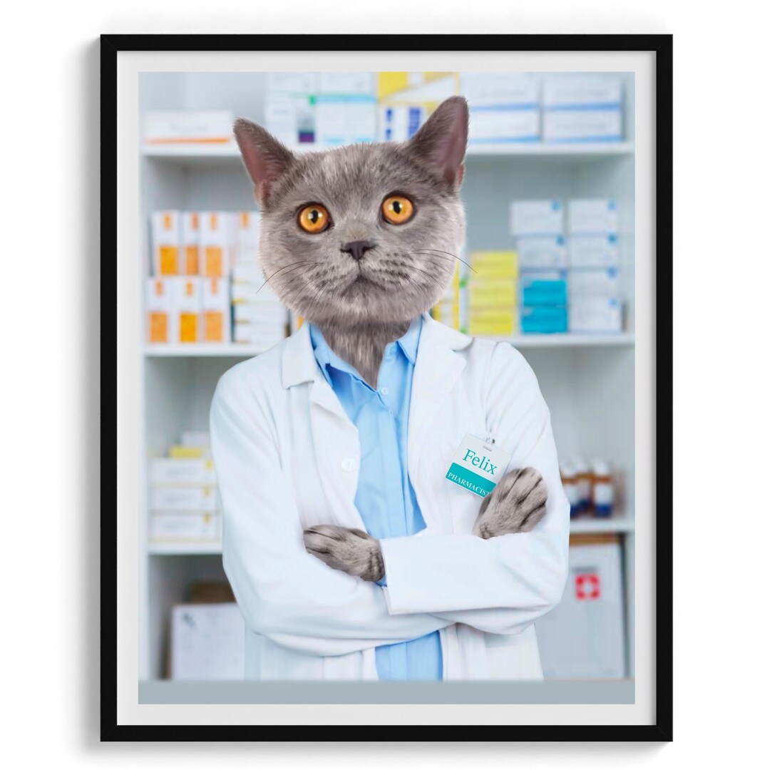 Pharmacist Cat Portrait, Custom Dog Portrait, Funny Pet Painting ...