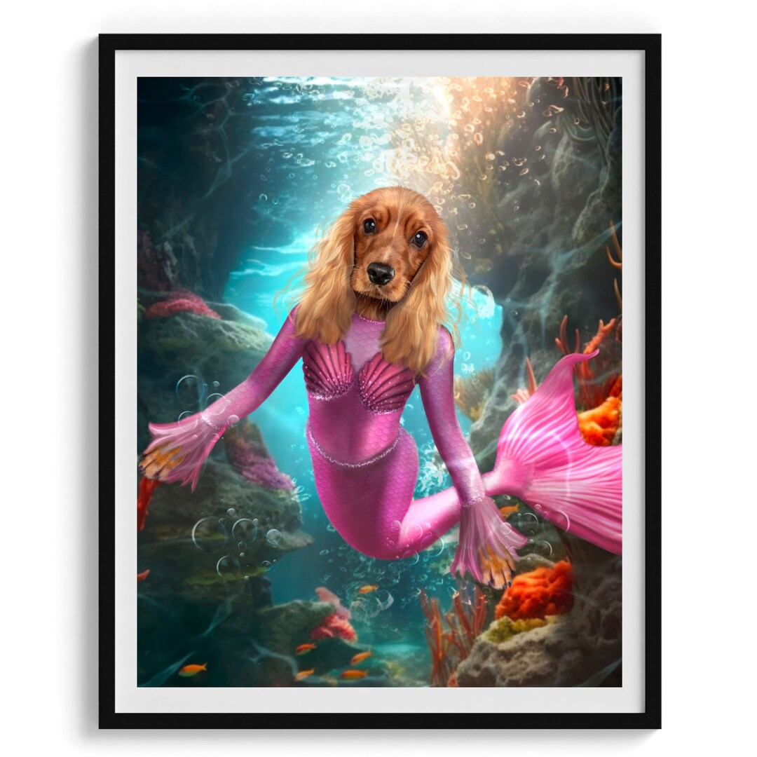 Mermaid Pet Portrait From Photo, Custom Dog Portrait, Personalized Dog ...