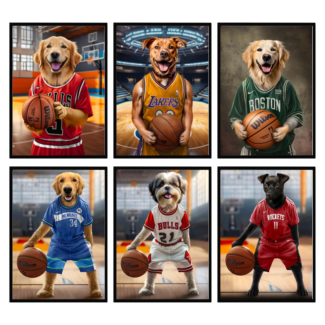 Custom Basketball Dog Portrait From Photo Pet Painting Funny Dog Dad ...