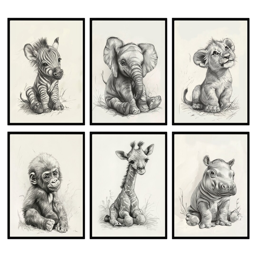 Printable Safari Baby Animal Prints Set of 6 Lion Zebra Elephant Hippo ...