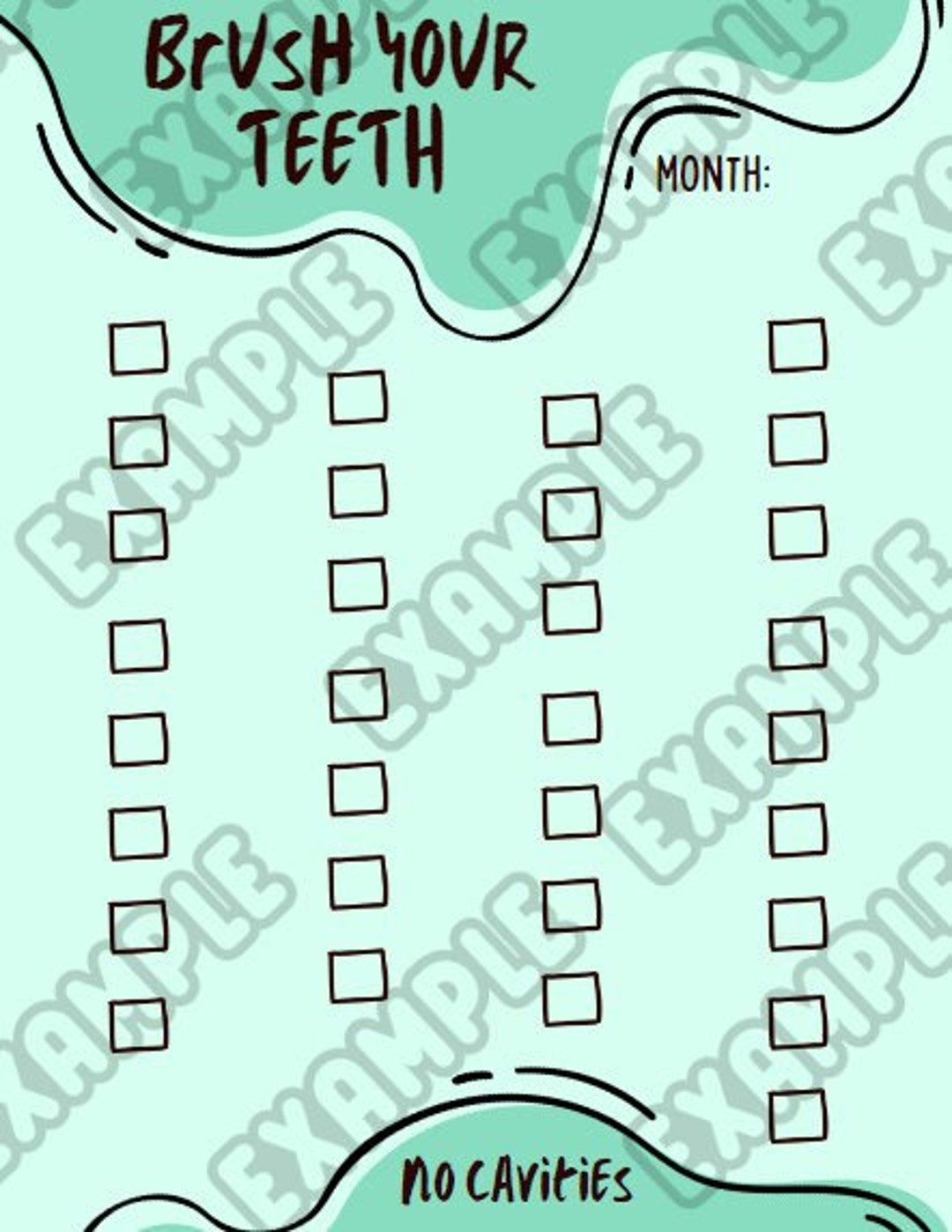 Monthy Tracker Brush Teeth Chart for Kids - Etsy