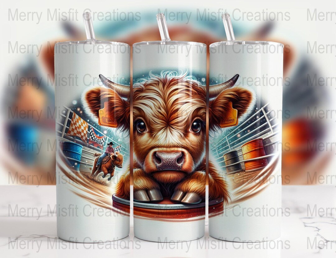 Barrel Racing Highland Cow PNG, Seamless Wrap for 20oz Skinny Tumblers ...