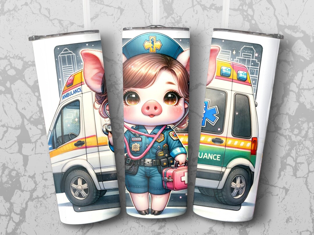 Pig Paramedic PNG Seamless Pattern for 20oz Tumblers, Cute Piggy Nurse ...