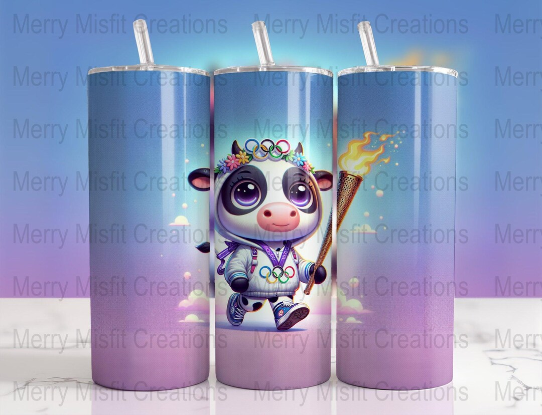Olympic Torch Bearer Cow PNG, Seamless Design for 20oz Skinny Tumblers ...