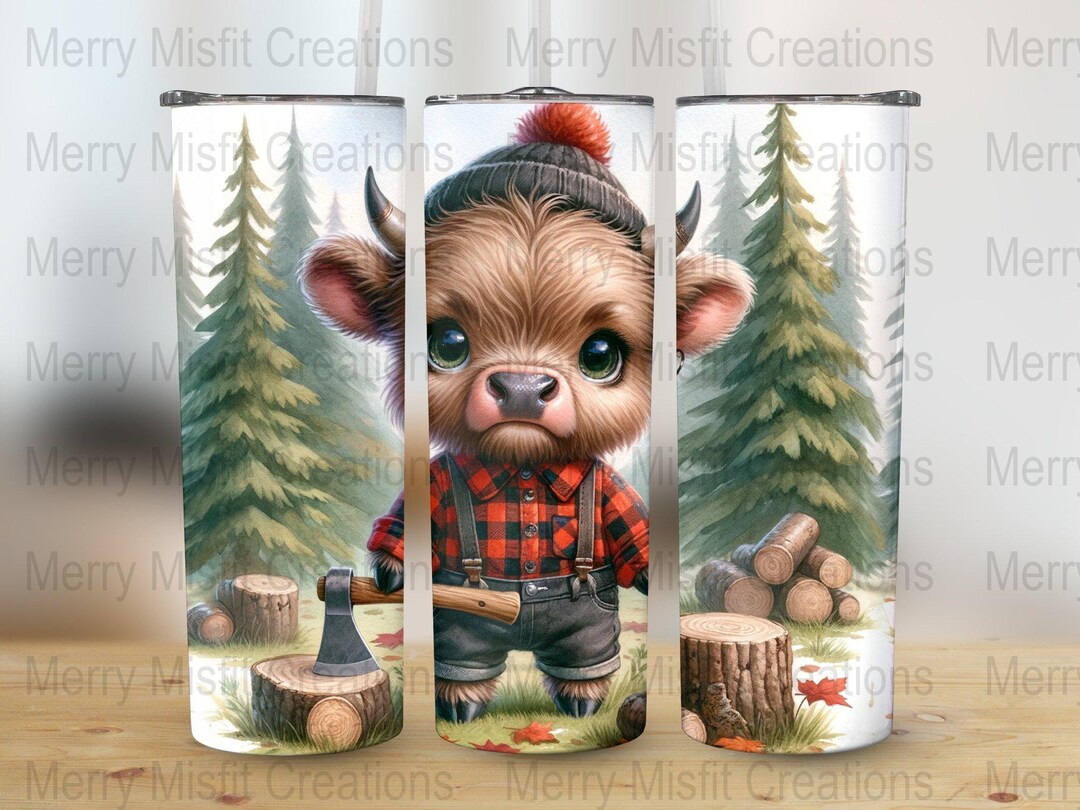 Lumberjack Highland Cow PNG, Seamless Sublimation Wrap, 20oz Skinny ...