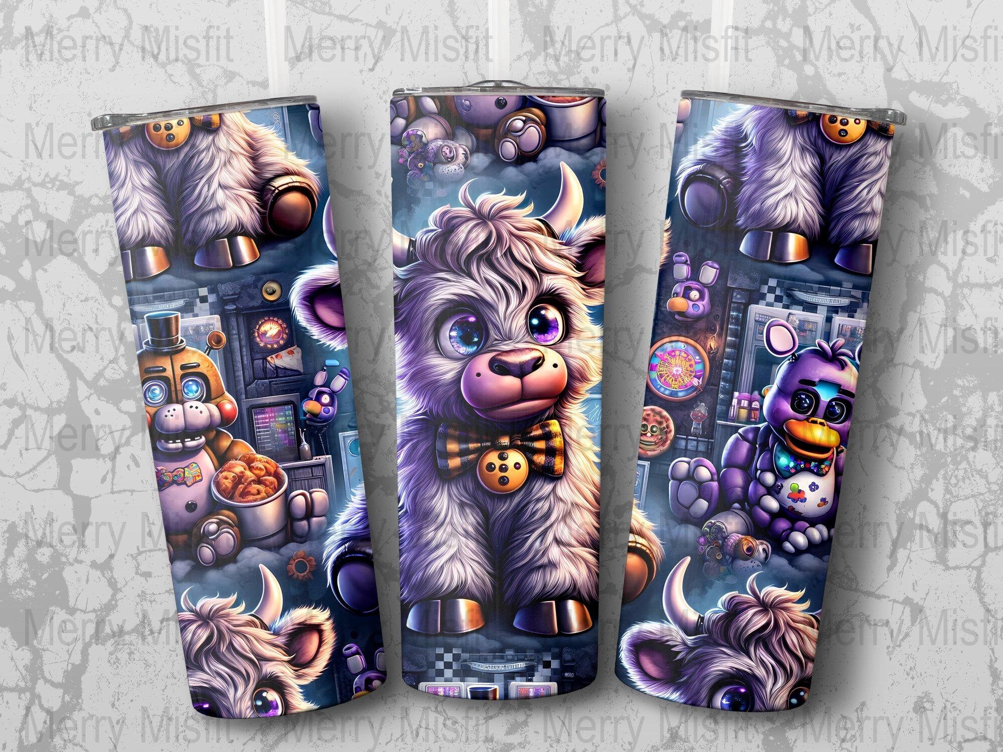 FNAF Highland Cow 20oz Skinny Tumbler Wrap, Gamer Themed Tumbler Design ...