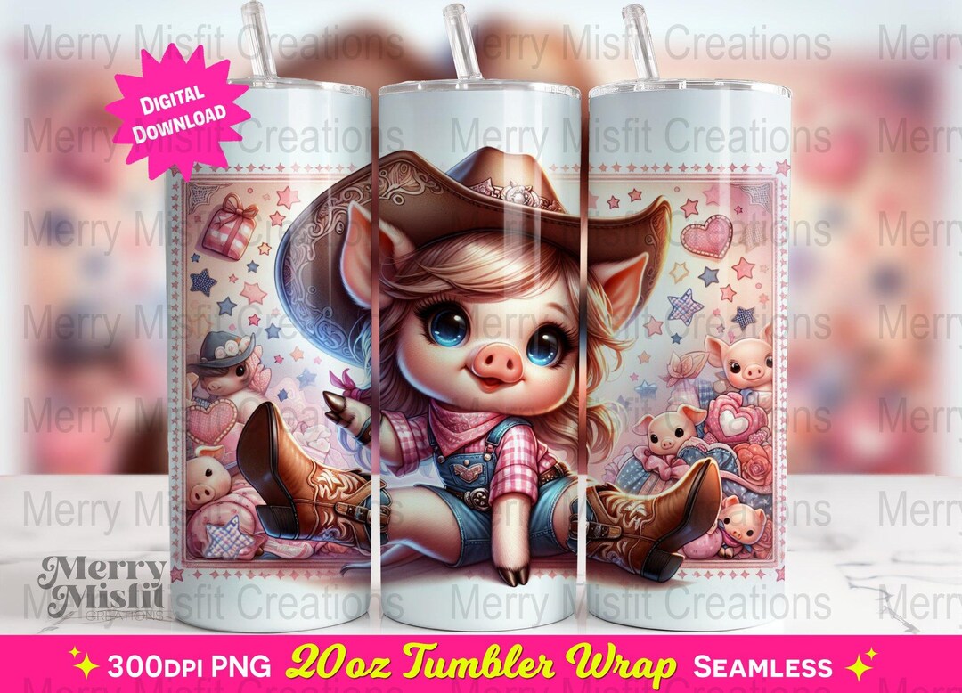 Cute Baby Pig Cowgirl Tumbler Wrap, Adorable 20oz Tumbler Wrap PNG ...