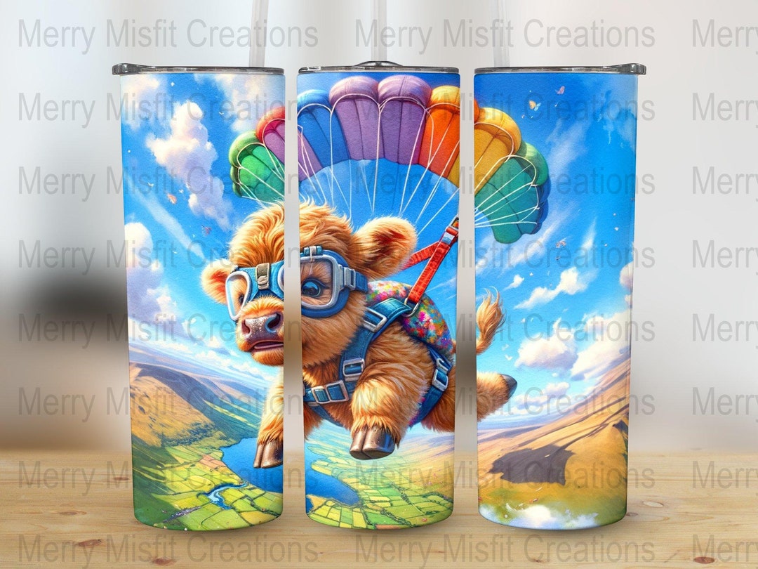 Skydiving Highland Cow Parachute Adventure 20oz Tumbler Design Digital ...