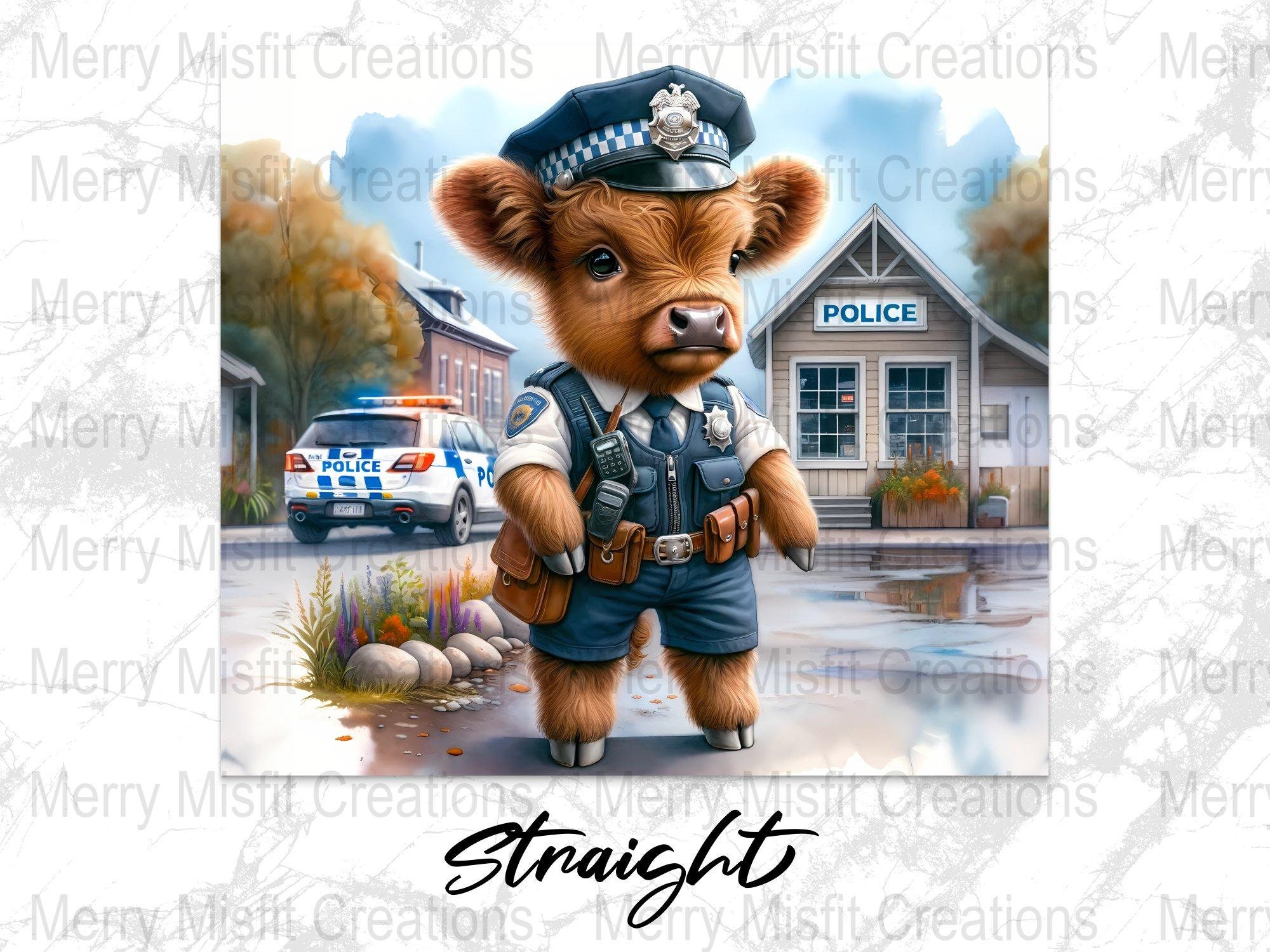 Police Officer Highland Cow Tumbler Design, 20oz Skinny Sublimation ...