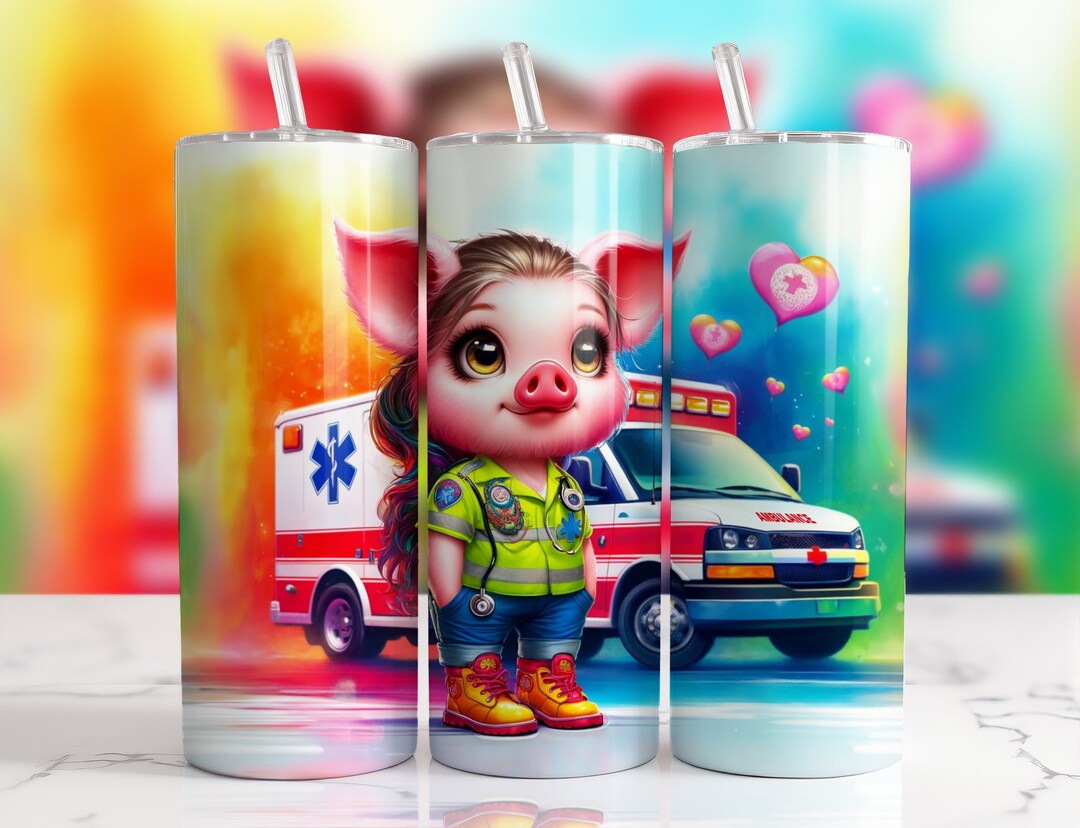 Pig Paramedic PNG Sublimation Design for 20oz Skinny Tumblers, Seamless ...